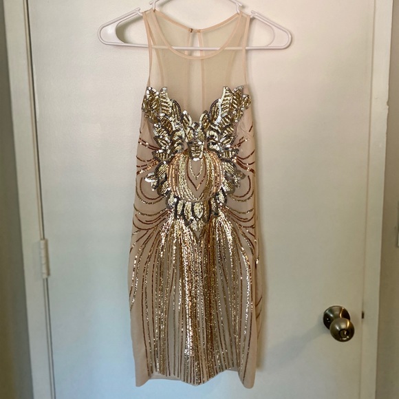 bebe | Dresses | Bebe Short Cream Sequin Mini Tight Dress | Poshmark